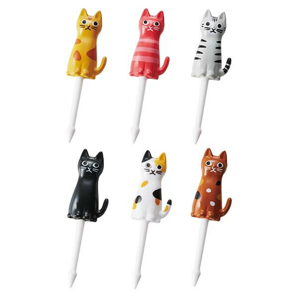 商品名シンプルキャットピック 6本入 三毛 黒猫 サバトラ お弁当 フード 遠足 運動会 ピクニック キャラ弁 かわいい トルネ説明食事がもっと楽しくなる♪お弁当やパーティの彩りに活躍する「ピック」です。おすまし顔のにゃんこが6種類!キャラ...