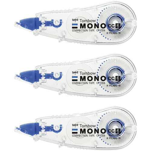 商品名トンボ鉛筆 修正テープ モノCC 3個パック ブルー 6mm×6m KCB-327説明信頼のブランド「MONO」をコンパクトに凝縮した高性能なミニ修正テープです。紙面の凹凸は微妙な手ブレを吸収し、テープと紙面を密着させる手ブレ補正ヘッ...