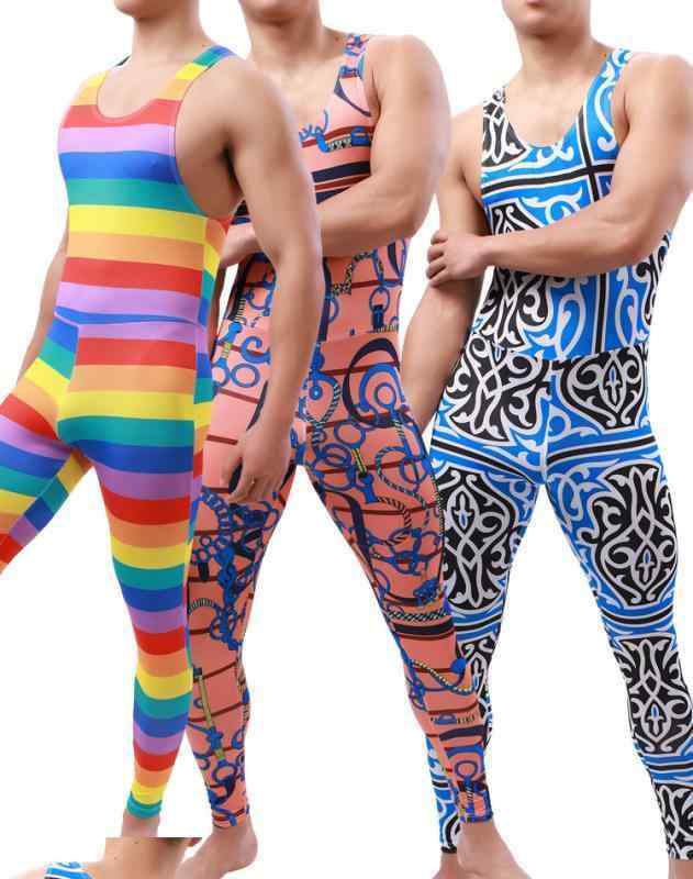 メンズ インナー 男性用 連体型トップス ボディスーツ モーダル 薄手 伸縮性 プリント柄 彩虹 熊猫 青花瓷 黒龍 デニムガール・カテゴリ: -