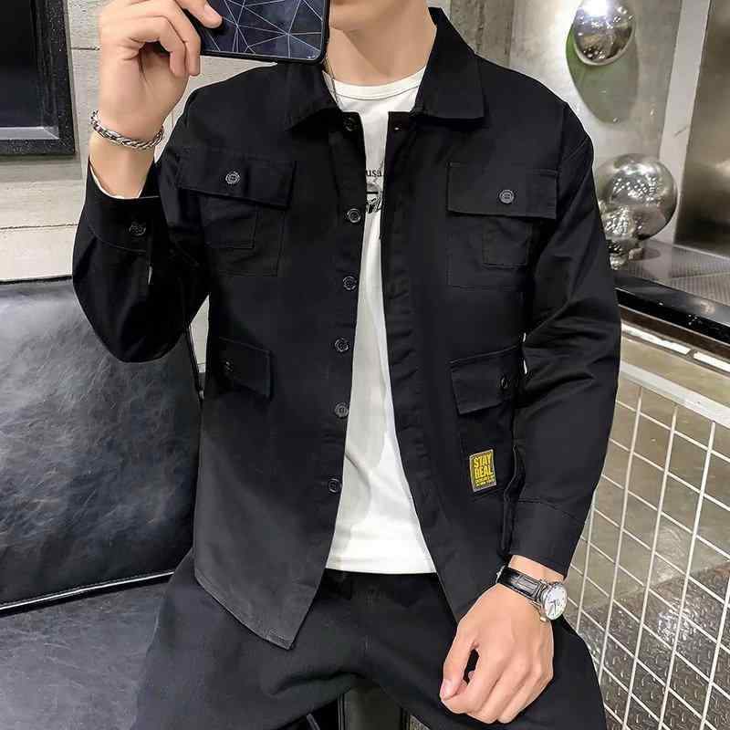 シャツ メンズ 男性用 トップス 長袖 コットン カジュアル 多ポケット 無地 ミリタリー スリム 立襟 春秋冬 ブラック系 グリーン系 グレー・カテゴリ: シャツ・スタイル: カジュアル・生地: 綿.シフォン・対象: .成人.男性・タイプ...