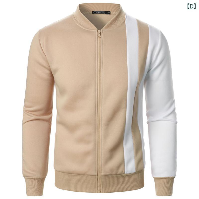 スウェット メンズ ジップアップ パーカー 配色 切り替え スタンドカラー 長袖 ポリエステル 普段使い カジュアル スタイル 白 黒 紺 カーキ 赤 グレー
