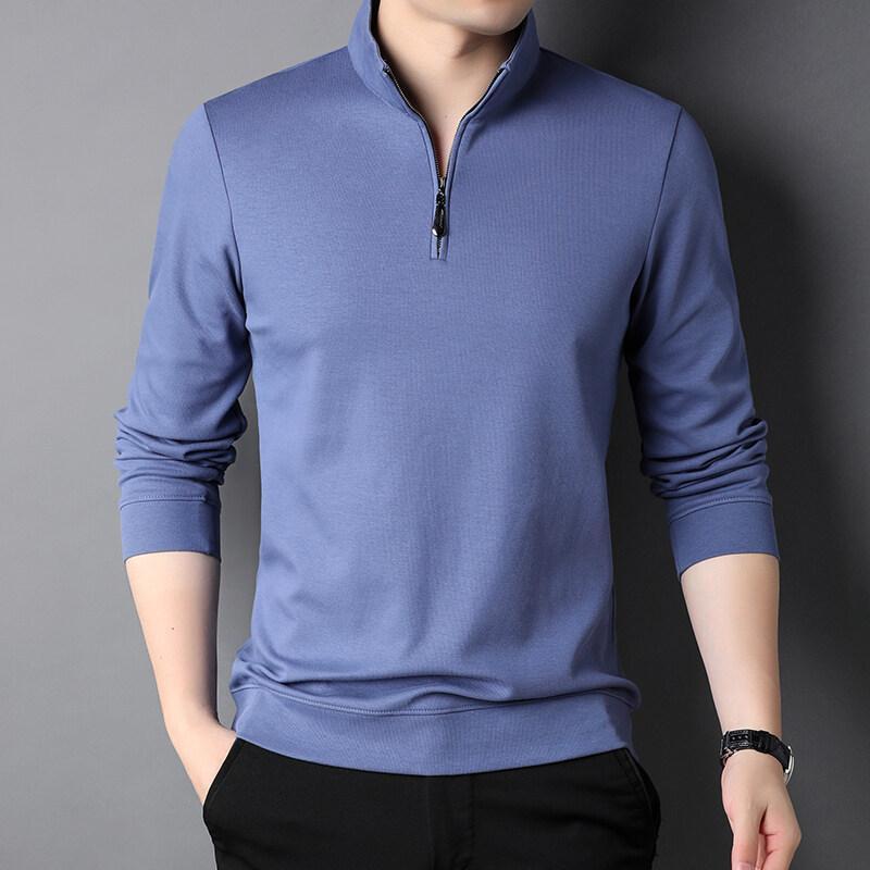 Tシャツ メンズ シルケットコットン 長袖 立襟 ハーフジップ プルオーバー カットソー トップス 無地 薄手 普段使い 春秋・カテゴリ: 卫衣/绒衫・スタイル: ・対象: ビジネスマン（35歳以上）・タイプ: プルオーバー・裏地: なし・...