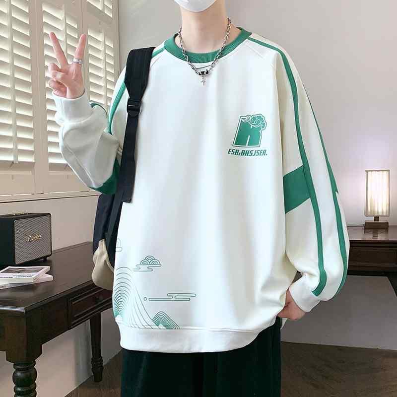 スウェット メンズ 高校生 大学生 長袖 プルオーバー 薄手 ゆったり ラグラン袖 カットソー トップス 春秋 カジュアル スエット 白 ホワイト 黒 ブラック ブラウン系