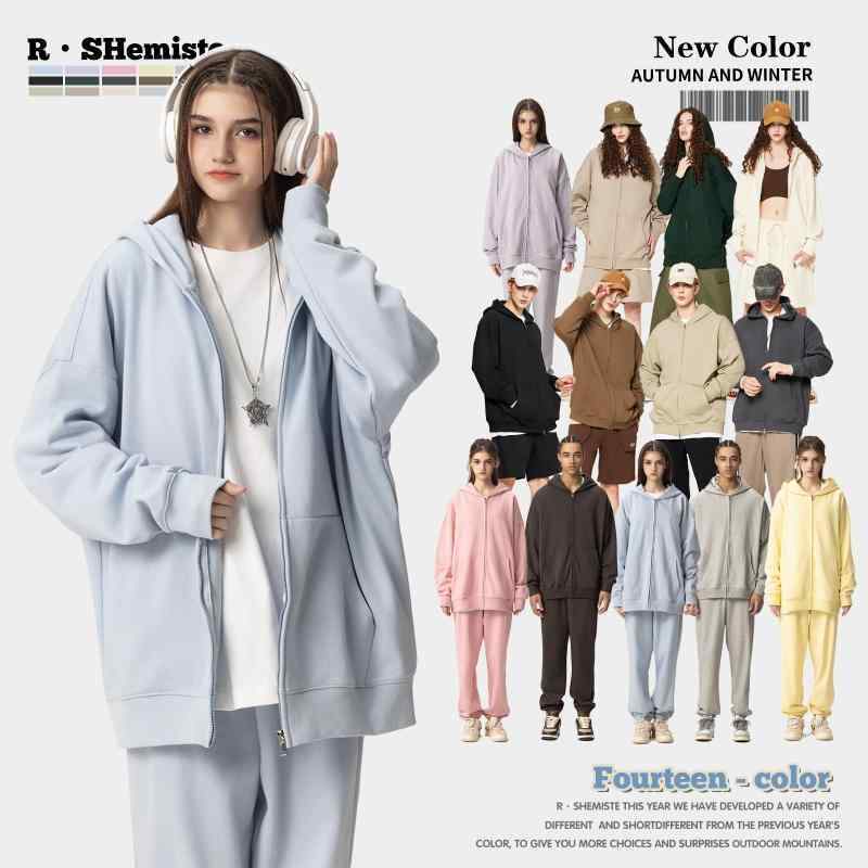 パーカー メンズ 男性用 秋冬 ヘビーウェイト オーバーサイズ フーディ 無地 ジップアップ スウェット ジャケット トップス 綿 ブラック グレー ブラウン カーキ アースカラー