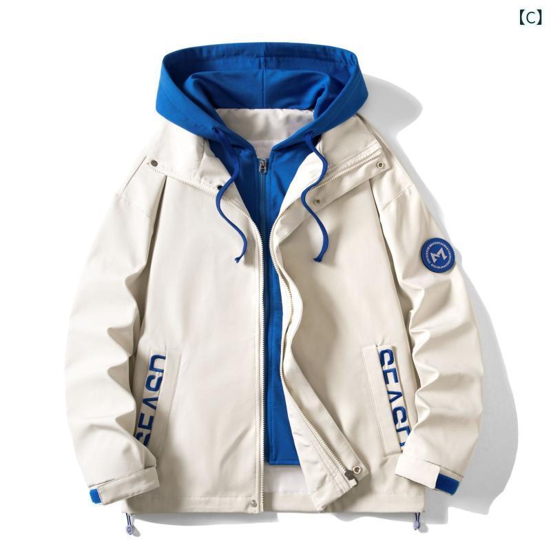 ジャケット メンズ 春秋 ブルゾン 配色 切り替え フード付き 防風 ポリエステル ブラック ブルー ベージュ系 カフェ色・商品カテゴリ: ジャケット・スタイル: ストリート・対象年齢: 18-24歳・襟型: 襟付き・フィット: レギュラー...
