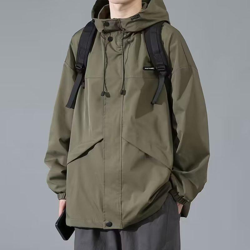 ジャケット メンズ 春秋 ブルゾン フードなし 配色 ポリエステル 普段使い カジュアル アウトドア ブラック グリーン M L XL 2XL 3XL