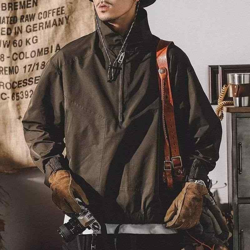 ジャケット 男性用 レトロ アウトドア ワーク ブルゾン 秋季 宽松 オーバーサイズ 配色 ブラック ブラウン ポリエステル・カテゴリ: ジャケット・スタイル: カジュアル・対象: 青少年.成人・ネックライン: 立襟・フィット: ルーズ・前...