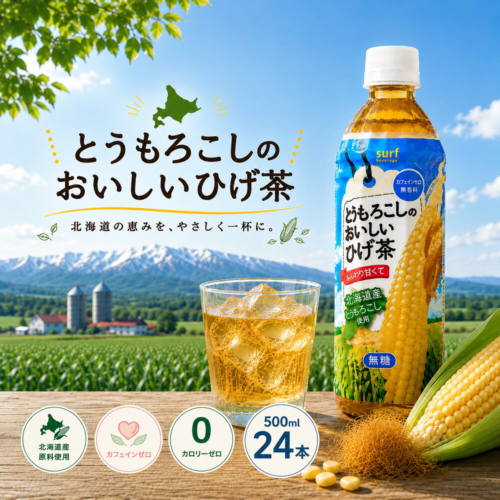 【とうもろこしのおいしいひげ茶500ml の商品詳細】 ●とうもろこしの甘い香りを追求！毎日飲みたくなるおいしさ。 ●甘さと香りにこだわって、北海道産のとうもろこしの実とひげを使用。 ●1本にレタス2個分の食物繊維入り。 ●カフェインゼロ・...