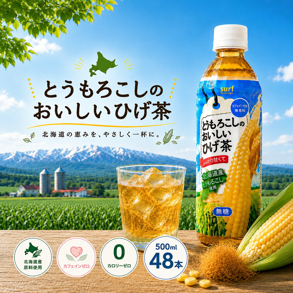 【とうもろこしのおいしいひげ茶500ml の商品詳細】 ●とうもろこしの甘い香りを追求！毎日飲みたくなるおいしさ。 ●甘さと香りにこだわって、北海道産のとうもろこしの実とひげを使用。 ●1本にレタス2個分の食物繊維入り。 ●カフェインゼロ・...