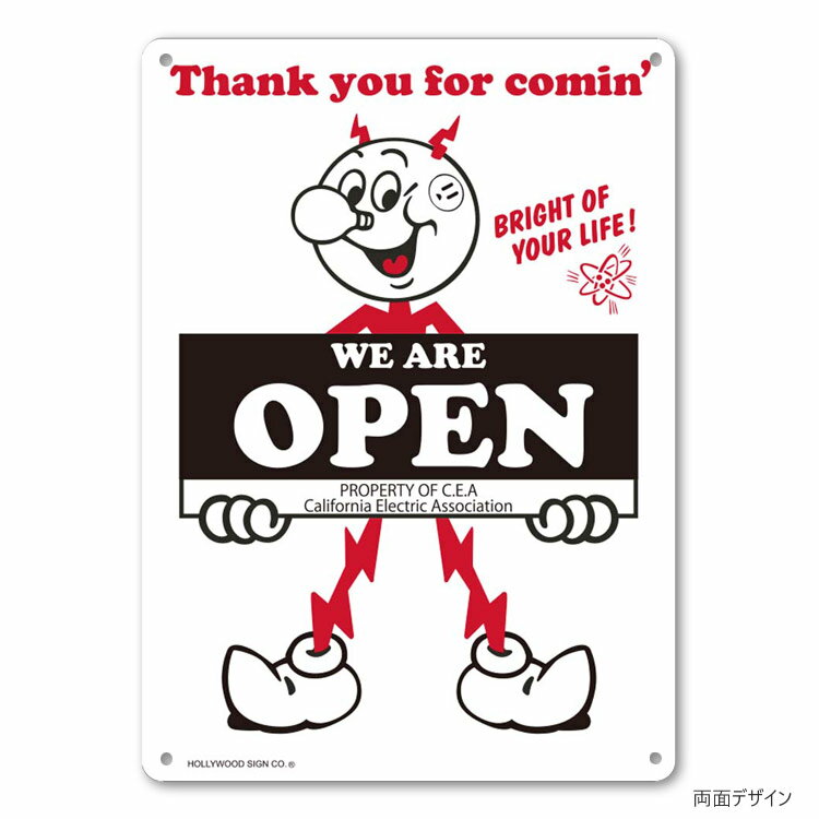 アメリカンなキャラクターが目をひく『プラスティック サインボード F.E.P.COPEN/CLOSED』です。 表は「WE ARE OPEN（開店）」、裏は「SORRY WE ARE CLOSED（閉店）」の文言違いのデザインがプリントされ...