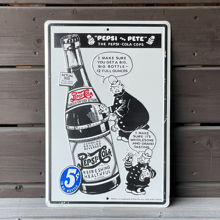 【ヴィンテージ感あふれるアメリカ直輸入メタルサイン】 PEPSI「PEPSI and PATE」｜縦45.5cm × 横35cm｜アルミ製 アメリカで実際に買い付けた、レトロ感満載のPEPSIメタルサインです！ 2000年前後に制作された並...