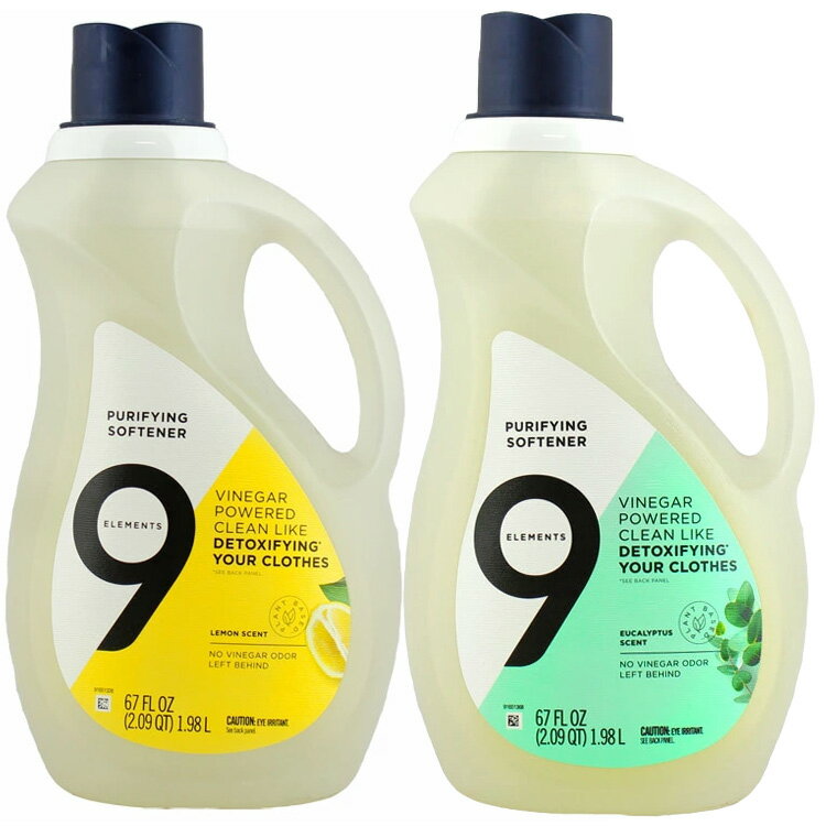 ビネガー（お酢）の力で衣類を洗浄する液体洗濯柔軟剤『9Elements 9エレメンツ 柔軟剤 1.98L / 67FL OZ 』です。 安心で信頼のおけるビネガー（お酢）のパワーにインスパイアされた9Elementsは、ご家庭での洗濯の問題...