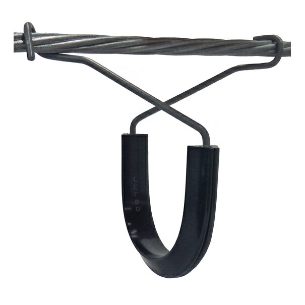 納期目安：お取り寄せ品(詳しくはこちらをクリック) ●材質（線材）：亜鉛アルミ合金メッキ硬鋼線 ●材質（受具）：PVC（軟質ポリ塩化ビニル樹脂） ●色調（受具）：灰色（マンセル5B3/2） ●適用吊線：55〜90mm2 ●許容ケーブル標準外...