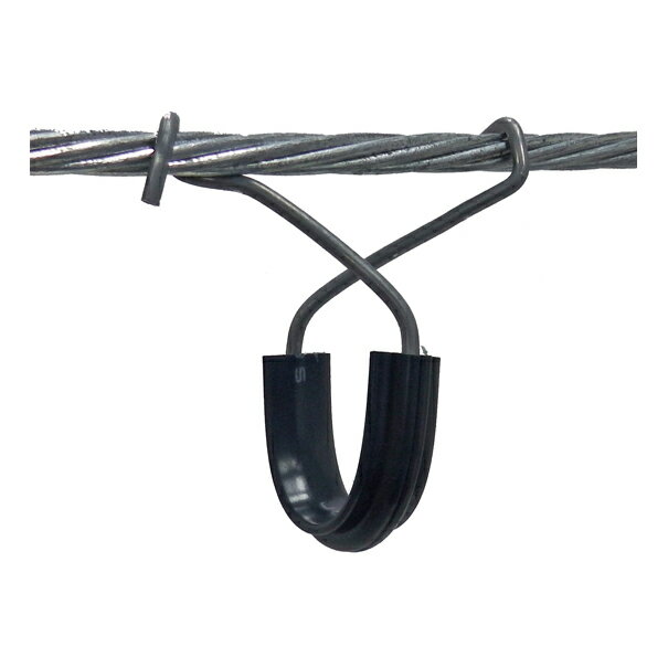 納期目安：お取り寄せ品(詳しくはこちらをクリック) ●材質（線材）：亜鉛アルミ合金メッキ硬鋼線 ●材質（受具）：PVC（軟質ポリ塩化ビニル樹脂） ●色調（受具）：灰色（マンセル5B3/2） ●適用吊線：38〜55mm2 ●許容ケーブル標準外...