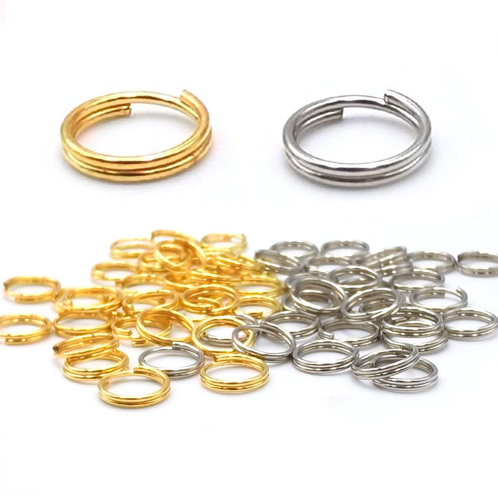 商品情報商品の説明二重丸カン主な仕様 【セット】二重丸カン 12mm 2種 約200（各色100）色：シルバーとゴールド【使用場合】アクセサリーやキーホルダー、バンドを作る際に、キーリング、チェーン接続、タグ、鍵、イヤリング、ジュエリー、小...