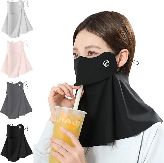 【2部式口開デザインで水分補給もラクラク】マスクを外す手間なし！2部式のUVカットマスクは、口元が開くデザインで、飲み物や軽食をそのまま楽しめます。通勤中や買い物中でもスムーズに水分補給が可能です。移動中でも立ち止まらずに水が飲めるので、ス...