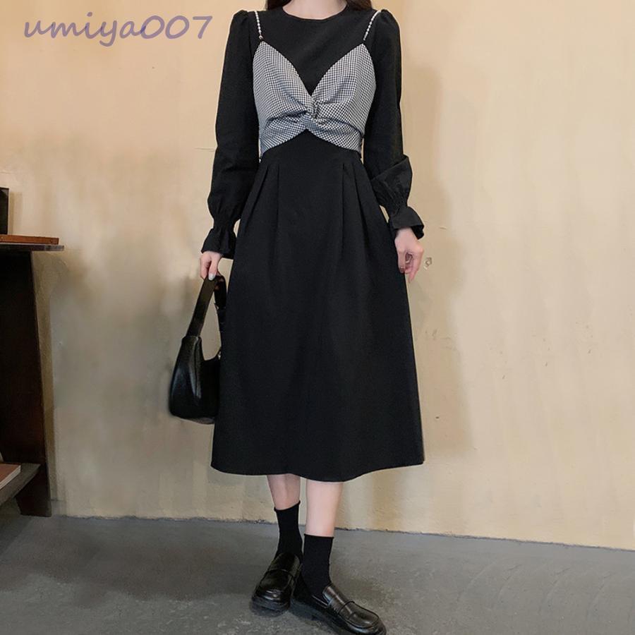 ワンピース素材:ポリエステル80％+綿20％キャミソール素材:ポリエステル80％+綿20％カラー：ブラックサイズ：M/L/XL/2XLワンピース：[M]総丈:約96cm ゆき:約73cm 身幅:約34cm 胸囲:約68-82cm ウエスト:...
