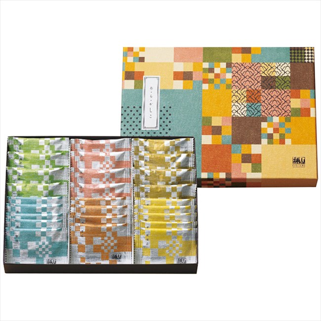■商品紹介：ひとくちサイズのおかき6種をすべて個包装にして詰合せました。醤油・青海苔、胡麻・海老・大豆・海苔巻とバラエティに富んだいます。カラフルな化粧箱のデザインは、日本の伝統工芸「寄木細工」をイメージしています。 ■商品内容：ひとくち慶...