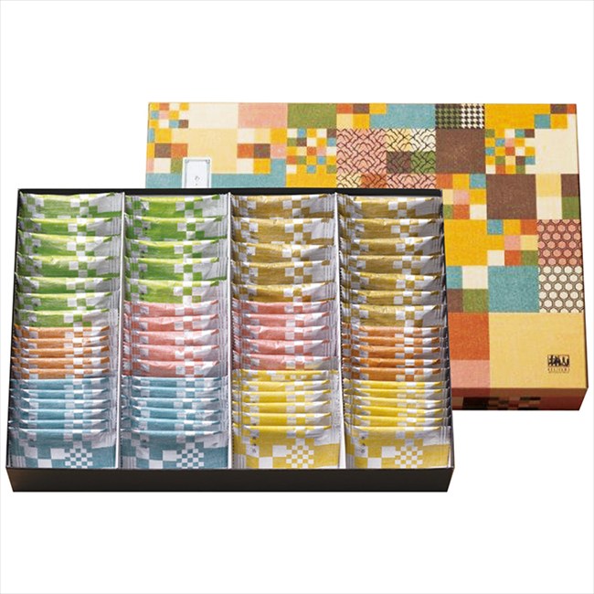 ■商品紹介：ひとくちサイズのおかき6種をすべて個包装にして詰合せました。醤油・青海苔、胡麻・海老・大豆・海苔巻とバラエティに富んだいます。カラフルな化粧箱のデザインは、日本の伝統工芸「寄木細工」をイメージしています。 ■商品内容：ひとくち慶...