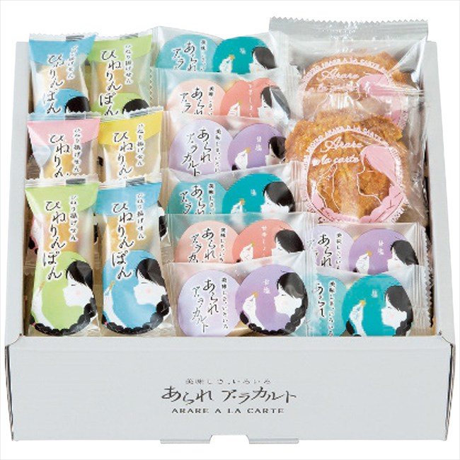 ■商品紹介：ふっくらソフトなおかきと、カリット揚がったひねり揚げと、あげせんのアソートです、味はおかきが「甘塩」「塩」「あまから醤油」の種類に、ひねり揚げの「塩」「カレー」の2種類、濃厚な味が特徴のあげせんの合わせて6種類のお味がお楽しみ頂...