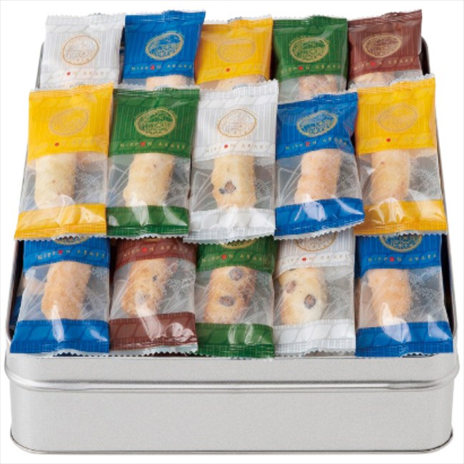 ■商品紹介：職人の伝統の製法で焼き上げた「にっぽん」のこだわりが詰まった、ふっくらと柔らかなあられです。 ■商品内容：4種類の味付け米菓(黒豆しょうゆ味・黒豆サラダ味・海老味・梅味)150g ■商品サイズ：24×24×6.5cm(缶入り) ...