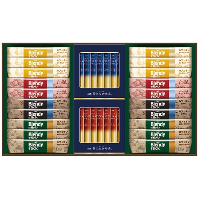 ■商品紹介：カフェオレとスティックブラックのアソートです。お好みでお選びいただけるため、幅広い方々にお楽しみいただけるギフトセットです。 ■商品内容：ブレンディスティック(カフェオレ14g×6本・カフェオレ(ミルクたっぷり14g×6本・甘さ...