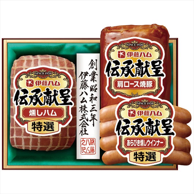 ■商品紹介：守り伝えられた伝統の技を用い、丹念に造り上げました。 ■商品内容：特選燻しハム180g・肩ロース焼豚185g各1本・特選あらびき燻しウインナー80g×1個 ■商品サイズ：21.4×7×16cm ■商品重量：580g ■賞味期限（...
