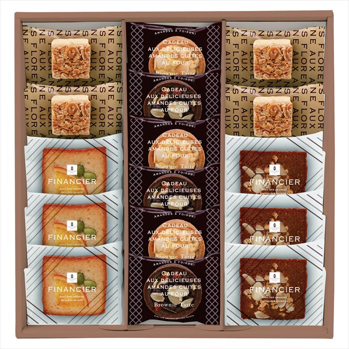 ■商品内容：フィナンシェ×6（オレンジ・キャラメルアーモンド×各3）、フロランタン×4、タルト×6（ブラウニー、ホワイトブラウニー×各3） ■パッケージサイズ：箱サイズ:300×290×48（80サイズ） ■賞味期限：製造後120日 ■アレ...