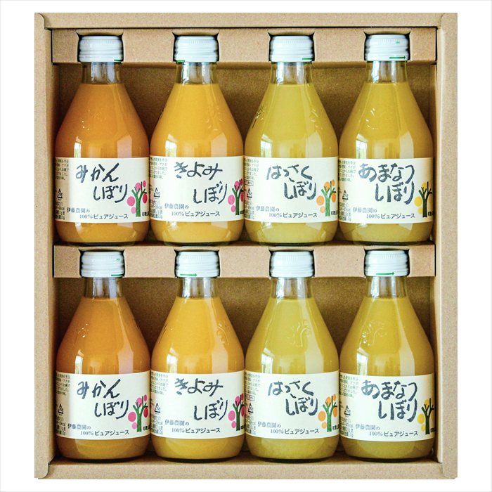 ■商品内容：100%ピュアジュース180ml（みかん・きよみ・はっさく・あまなつ×各2本） ■パッケージサイズ：箱サイズ:260×285×65（80サイズ） ■賞味期限：製造後360日 ■アレルギー： メーカー希望小売価格はメーカーカタログ...