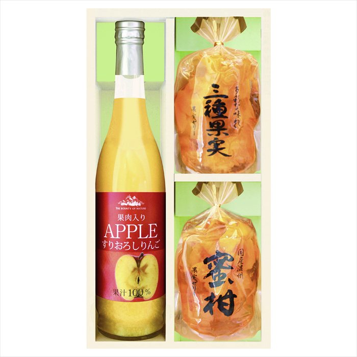 ■商品内容：信州産すりおろしりんごジュース500ml×1、果実ゼリー350g×2（国産蜜柑・三種果実×各1） ■パッケージサイズ：箱サイズ:330×165×70（60サイズ） ■賞味期限：製造後365日 ■アレルギー：りんご・もも メーカー...
