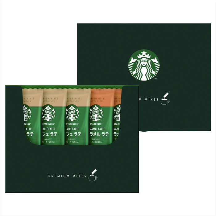 ■商品内容：スターバックス プレミアムミックス×5（カフェラテ18g×3、キャラメルラテ23g×2） ■パッケージサイズ：箱サイズ:147×182×31（50サイズ） ■賞味期限：製造後360日 ■アレルギー：乳 メーカー希望小売価格はメー...