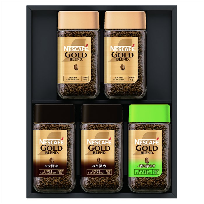 ■商品内容：ネスカフェ ゴールドブレンド80g・ネスカフェ ゴールドブレンド コク深め80g×各2・ネスカフェ ゴールドブレンド 香り華やぐ80g×1 ■パッケージサイズ：箱サイズ:302×238×74（80サイズ） ■賞味期限：製造後72...