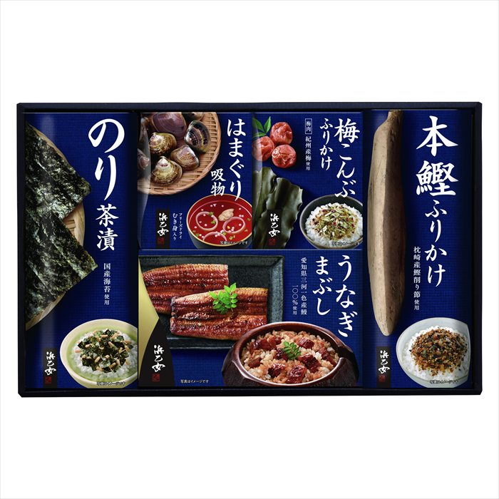 ■商品内容：のり茶漬（6g×6袋）、本鰹ふりかけ（5g×6袋）、はまぐり吸い物（4.7g×3袋）、梅こんぶふりかけ（5g×3袋）、うなぎまぶし（141g（まぜごはんのもと140g、薬味1g） ■パッケージサイズ：箱サイズ:247×400×4...