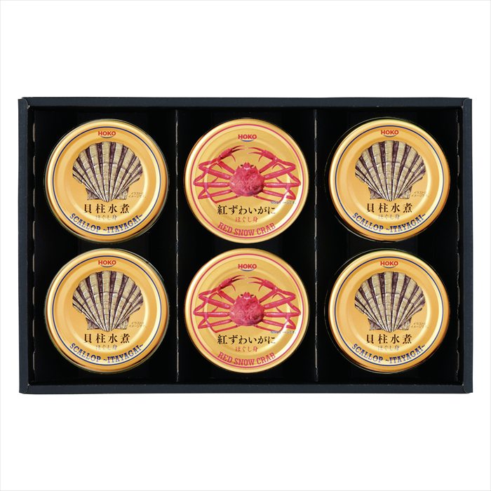 ■商品内容：紅ずわいがにほぐし身55g×2、貝柱水煮ほぐし身（ギフト用）65g×4 ■パッケージサイズ：箱サイズ:182×283×47（60サイズ） ■賞味期限：1095日 ■アレルギー：かに メーカー希望小売価格はメーカーカタログに基づい...