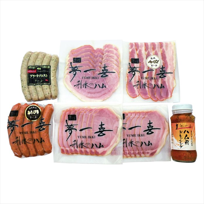 ■商品内容：ロースハムスライス79g×2、ボンレスハムスライス80g、ベーコンスライス80g、あらびきウインナー130g、ブラートブルスト120g、ハム用ドレッシング140ml ■パッケージサイズ： ■賞味期限：冷蔵20日 ■アレルギー：小...