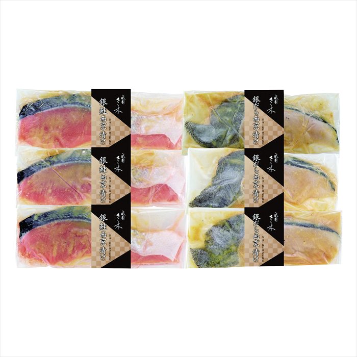 ■商品内容：銀だら・銀鮭各70g×3切（計6切） ■パッケージサイズ： ■賞味期限：冷凍30日 ■アレルギー：小麦・大豆・さけ メーカー希望小売価格はメーカーカタログに基づいて掲載しています ■さまざまなギフトアイテムをご用意しております。...