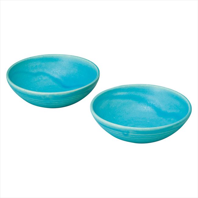 ■商品紹介：あでやかなトルコブルーの器。琵琶湖の色をモチーフに作成しました。窯の場所やその時の土の性質、季節などでひとつひとつ表情が異なる味わいがある一品です。 ■商品内容：小鉢（約φ145×45mm）×2 ■材質：陶器 ■重量：約400g...