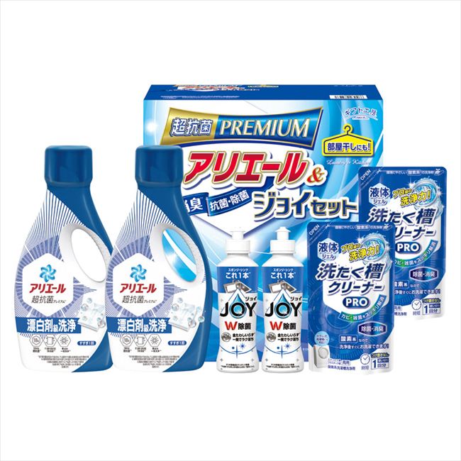 ■商品紹介：菌を寄せ付けないクリーンギフト。抗菌力・洗浄力に優れたアリエールとダブル除菌のジョイをセットしました。 ■商品内容：P&Gアリエールジェル（700g）・P&G除菌ジョイ（170ml）・液体洗たく槽クリーナーPRO（200g）×各...
