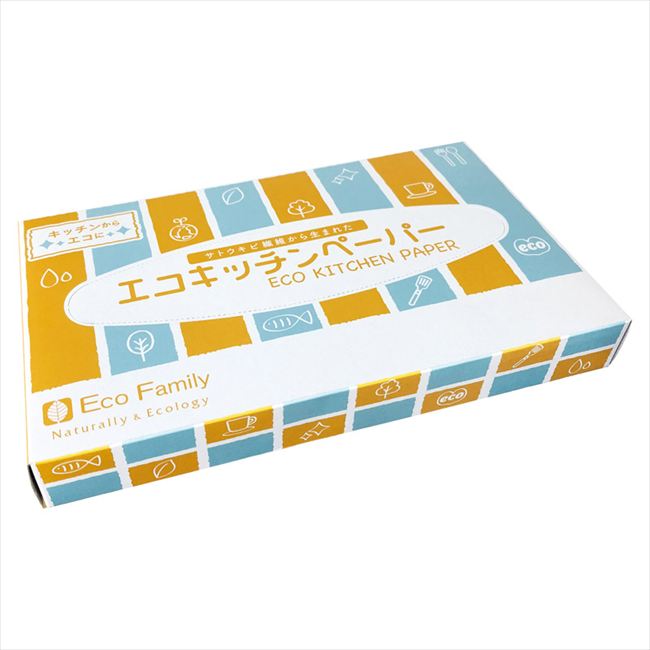 ■商品紹介：原紙にさとうきび繊維（バガス）を約40%以上配合した、エコタイプのキッチンペーパー25枚BOX。バガスを利用する事で、森林伐採低減・産業廃棄物低減・地球温暖化防止に貢献出来る商品です。 ■商品内容：本体（約190×230mm）×...
