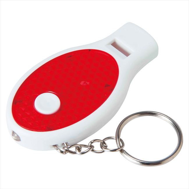 ■商品紹介：防災・防犯マストアイテム。ライト付ホイッスルキーホルダーに反射板付き。 ■商品内容：本体（約68×35×11mm）×1 ■材質：ABS・AS ■重量：約17g ■原産国：中国製 メーカー希望小売価格はメーカーカタログに基づいて掲...