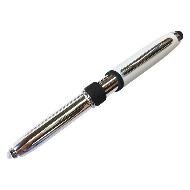 ■商品紹介：キャップがスマホのスタンドに!スマートフォン、タブレットの操作に便利なタッチペンにもなるボールペン。ライト付で緊急時も安心。 ■商品内容：本体（約130×16×13mm）×1 ■材質：ABS・シリコーン ■重量：約22g ■原産...