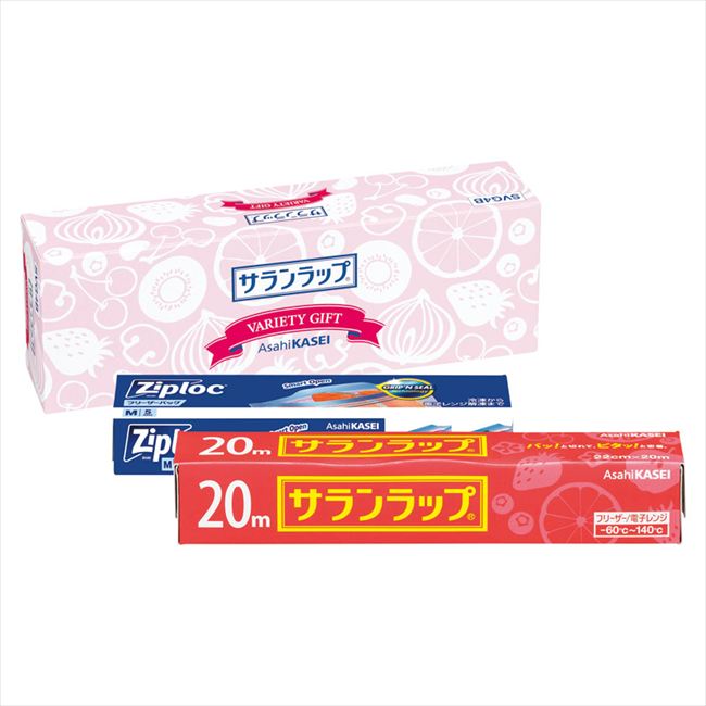 ■商品紹介：サランラップやジップロックなどのキッチン用品を詰め合わせたギフトです。 ■商品内容：サランラップ（約22×20m）・ジップロックフリーザーバッグ（M5枚入）×各1 ■材質：ポリ塩化ビニリデン・PE ■重量：約225g ■原産国：...