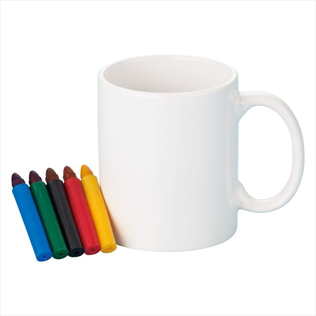 ■商品紹介：電子レンジで簡単オリジナルマグカップができます。 ■商品内容：本体（約350ml）（約φ80×95mm）×1、クレヨン×5 ■材質：磁器 ■重量：約400g ■原産国：中国製 メーカー希望小売価格はメーカーカタログに基づいて掲載...