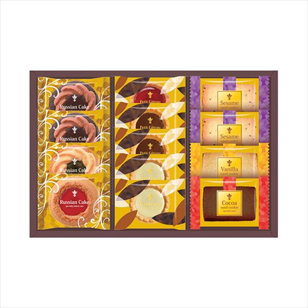 ■商品紹介内容/ロシアケーキ×4・プチガトー×5・サンドクッキー×4《卵・乳・小麦・落花生》 ■パッケージサイズ：箱寸/208×309×41 ■重量：約407g メーカー希望小売価格はメーカーカタログに基づいて掲載しています ■さまざまなギ...