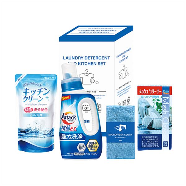 ■商品紹介内容/花王アタック抗菌EX［日本製］:750g×1・キッチンクリーン詰め替え用［日本製］:200?×1・メッシュクリーナー［中国製］×1・マイクロファイバークロス［中国製］:20×20×1 材質/マイクロファイバークロス:ポリエス...