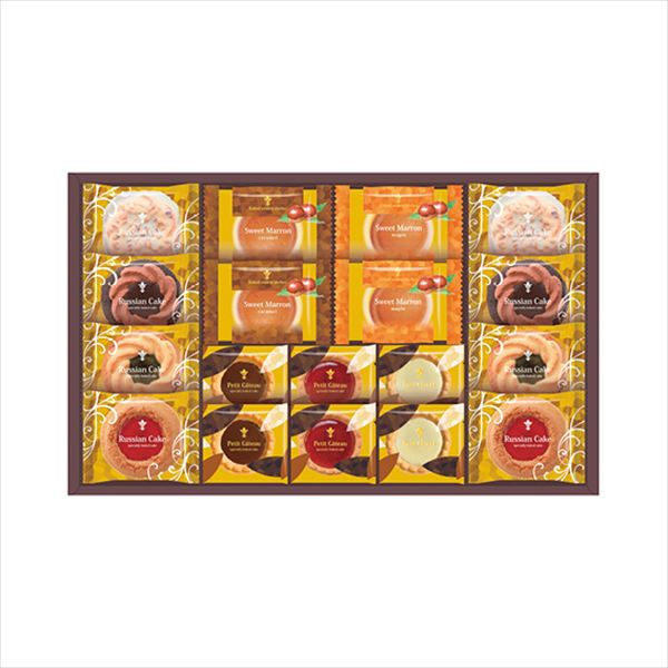 ■商品紹介内容/ロシアケーキ×8・プチガトー×6・スイートマロン×4《卵・乳・小麦・落花生》 ■パッケージサイズ：箱寸/263×413×44 ■重量：約682g メーカー希望小売価格はメーカーカタログに基づいて掲載しています ■さまざまなギ...