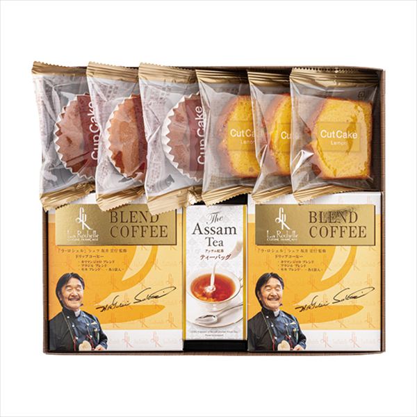 ■商品紹介内容/坂井宏行シェフ監修（ドリップコーヒーモカブレンド×2・ドリップコーヒーブラジルブレンド×2・ドリップコーヒーキリマンジャロブレンド×2）・カップケーキ（メープル）×3・カットケーキ（レモン）×3・アッサム紅茶ティーバッグ:2...