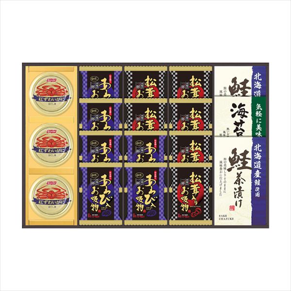 ■商品紹介内容/あわび入お吸い物:4g×6・松茸入りお吸い物:4.2g×6・紅ずわいがにほぐし身:55g×3・北海道産鮭茶漬け:4g×2袋×2・丸美屋のり茶漬け:6g×2袋×1《卵・乳・小麦・かに》 ■パッケージサイズ：箱寸/292×448...