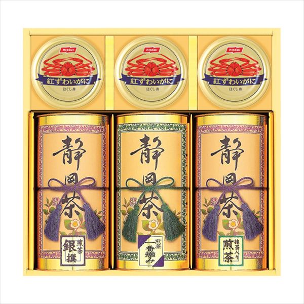 ■商品紹介内容/一番摘み煎茶（金撰）:100g×1・煎茶（銀撰）:80g×1・抹茶入り煎茶:80g×1・紅ずわいがにほぐし身:55g×3《かに》 ■パッケージサイズ：箱寸/251×273×78 ■重量：約1200g メーカー希望小売価格はメ...
