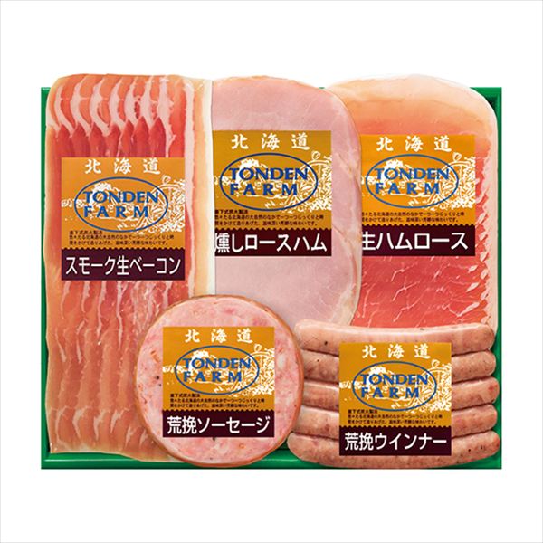 ■商品紹介内容/荒挽ウインナー:100g×1・荒挽ソーセージ:70g×1・燻しロースハム（スライス）:60g×1・スモーク生ベーコン（スライス）:60g×1・生ハムロース（スライス）:40g×1 ■パッケージサイズ：箱寸/190×220×5...